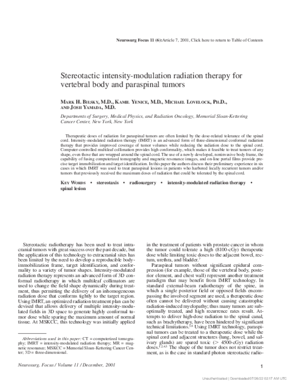 (PDF) Stereotactic intensity-modulation radiation therapy for vertebral ...