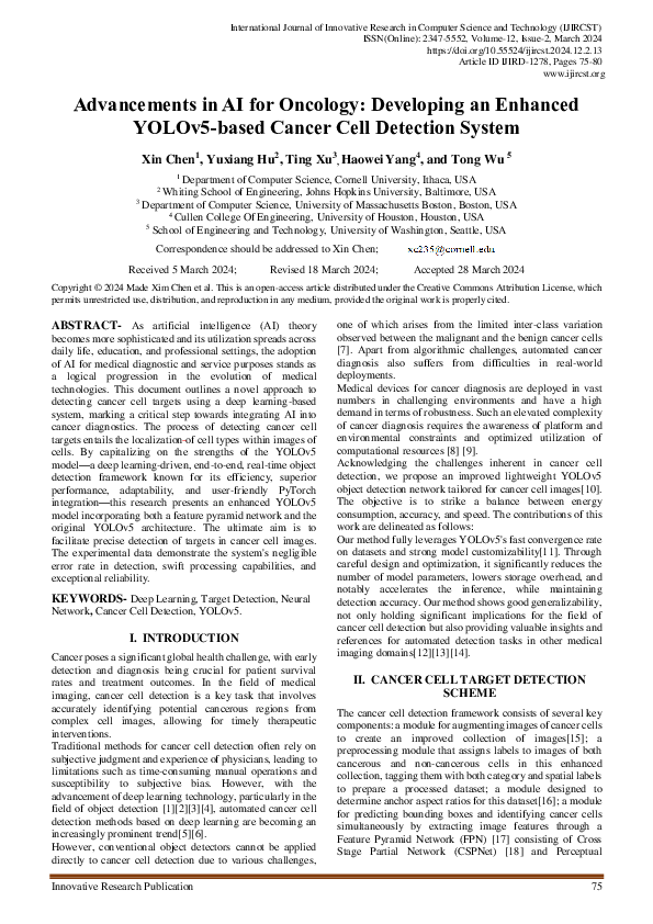(PDF) Advancements in AI for Oncology: Developing an Enhanced YOLOv5-based Cancer Cell Detection ...