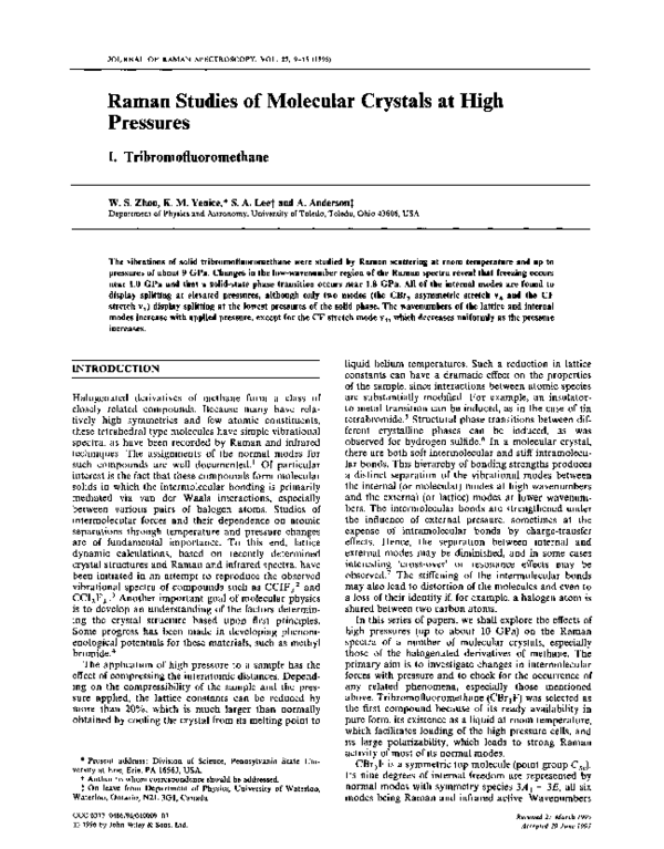 (PDF) Raman Studies of Molecular Crystals at High Pressures. IV ...