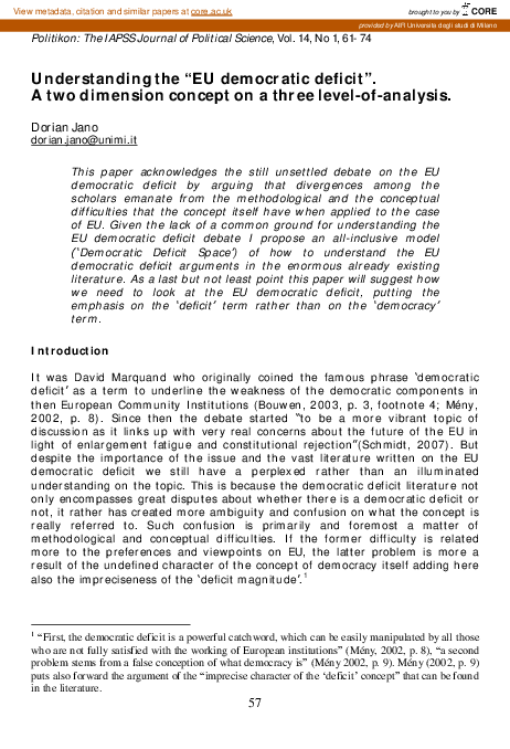 (PDF) Understanding the \u2018EU democratic deficit\u2019: a two ...