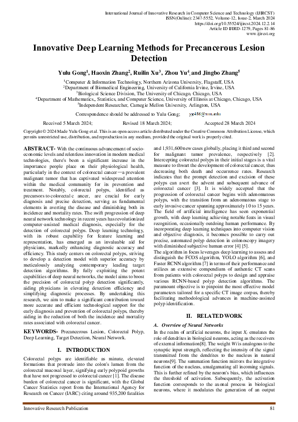 (PDF) Innovative Deep Learning Methods for Precancerous Lesion Detection