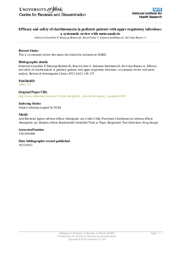 (PDF) Efficacy and safety of clarithromycin in pediatric patients with ...