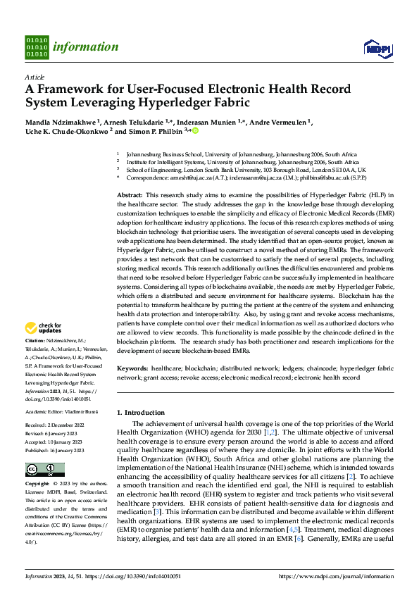 (PDF) A Framework for User-Focused Electronic Health Record System Leveraging Hyperledger Fabric