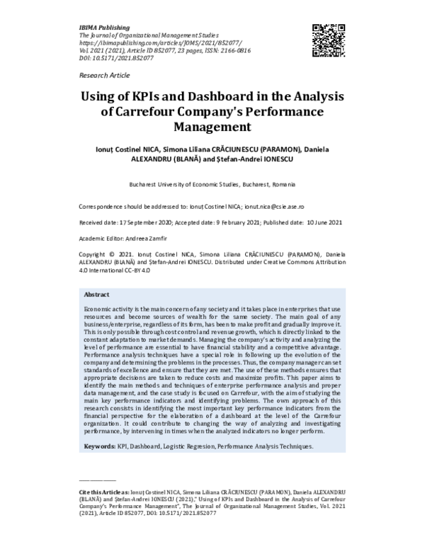 (PDF) Using of KPIs and Dashboard in the Analysis of Carrefour Company’s Performance Management