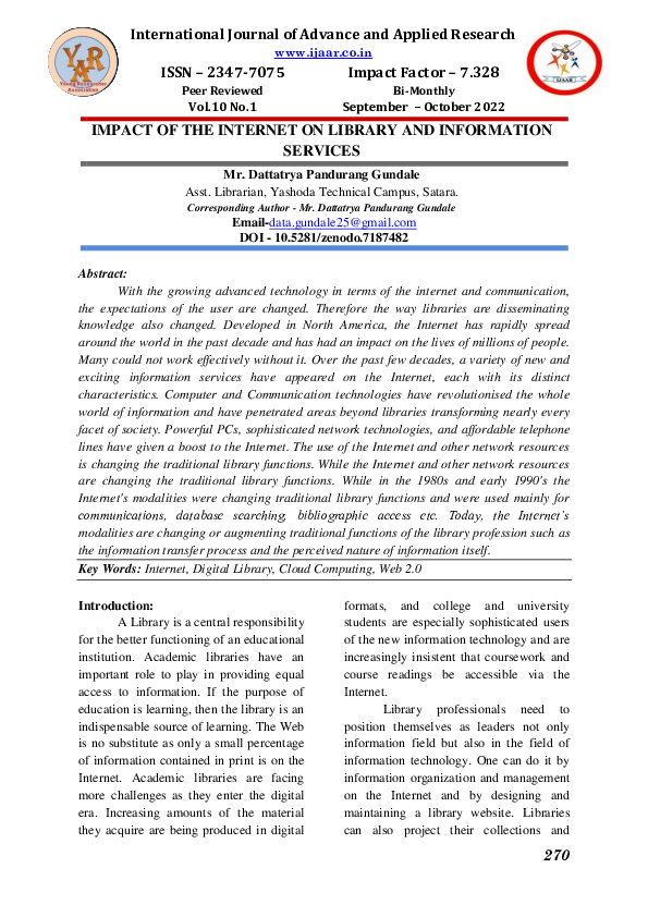 (PDF) Impact Of The Internet On Library And Information Services