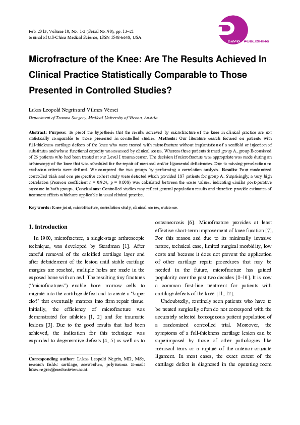 (PDF) Microfracture of the Knee: Are The Results Achieved In Clinical ...