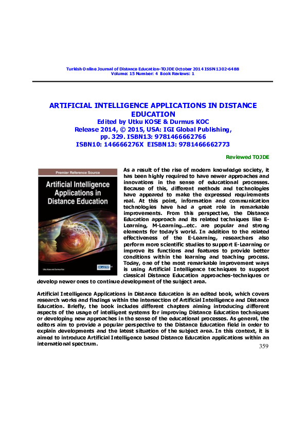 (PDF) Artificial Intelligence Applications in Distance Education
