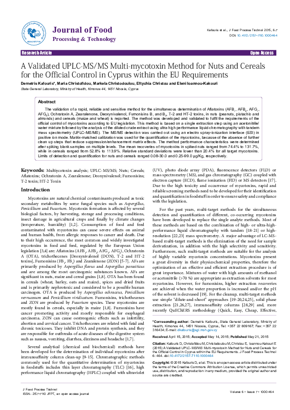 (PDF) A Validated UPLC-MS/MS Multi-mycotoxin Method for Nuts and Cereals for the Official ...