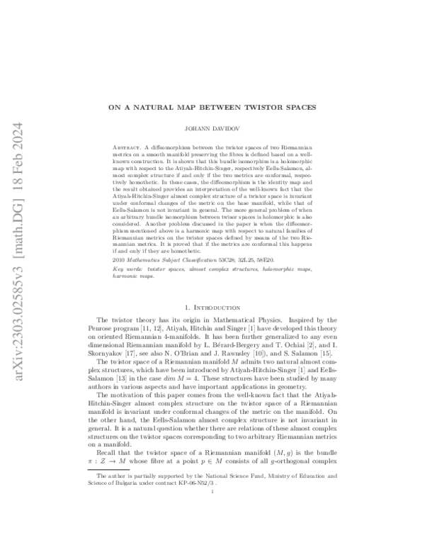 (PDF) On a natural map between twistor spaces