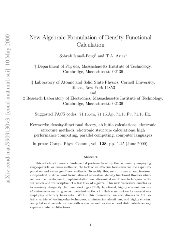 (PDF) New Algebraic Formulation of Ab Initio Calculation