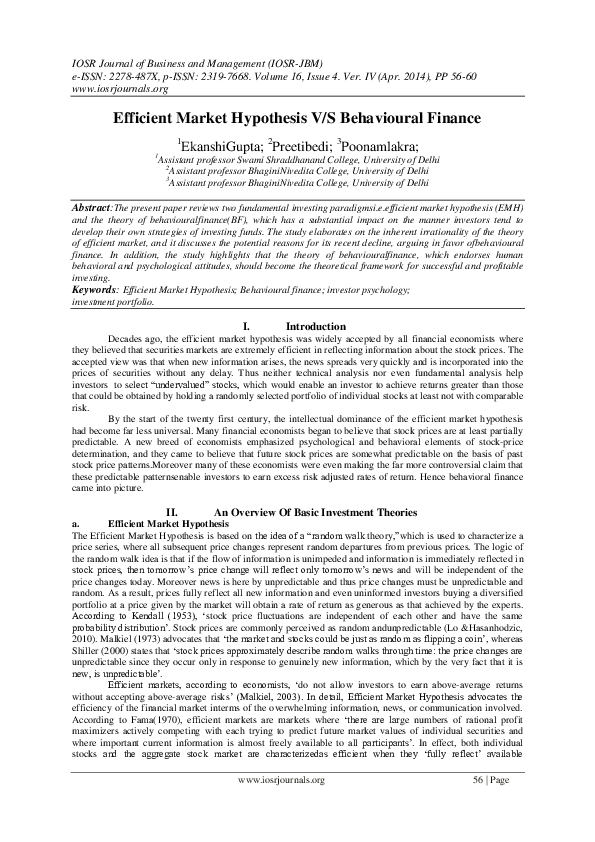 (PDF) Efficient Market Hypothesis V/S Behavioural Finance