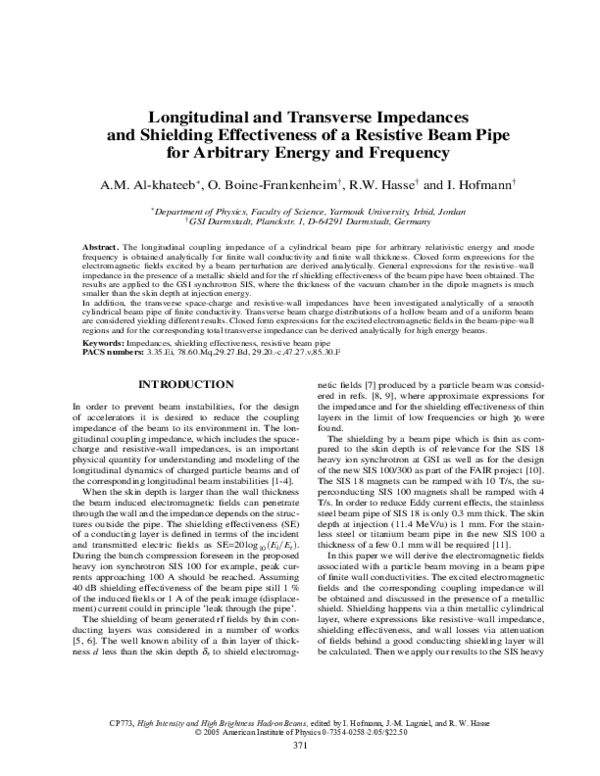 (PDF) Longitudinal and Transverse Impedances and Shielding ...