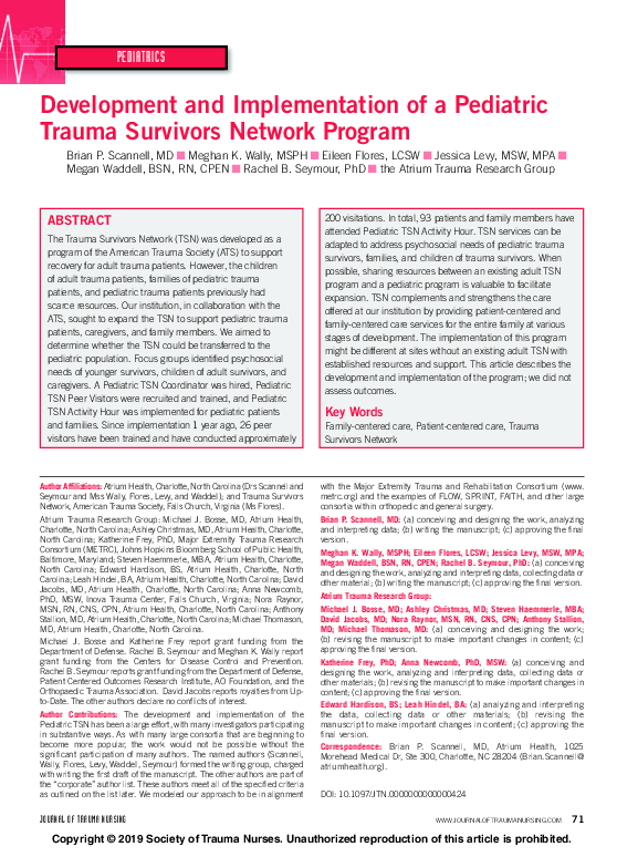 (PDF) Development and Implementation of a Pediatric Trauma Survivors ...