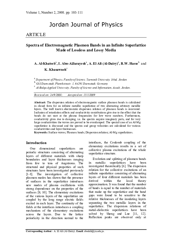(PDF) Spectra of Electromagnetic Plasmon Bands in an Infinite ...