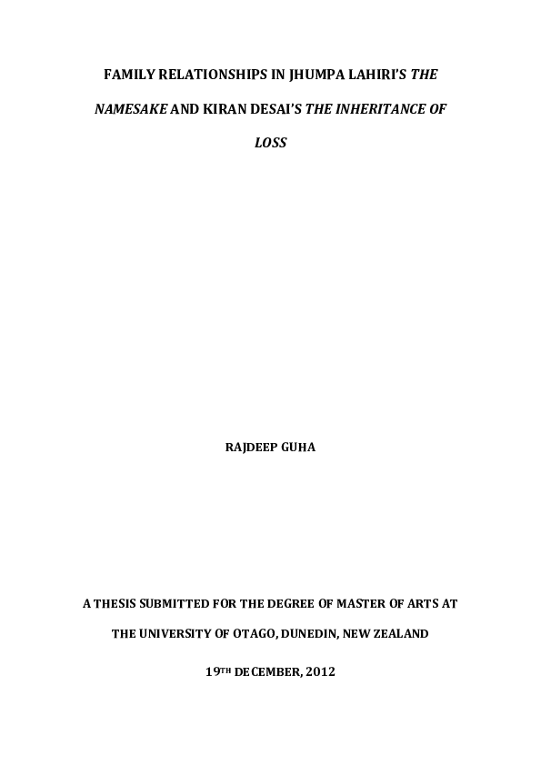 (PDF) Family Relationships in Jhumpa Lahiri’s the Namesake and Kiran ...