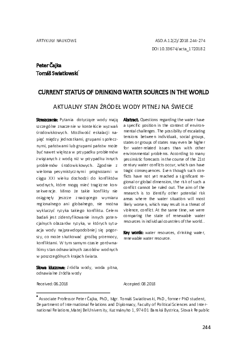 (PDF) Current status of drinking water sources in the world (PDF) Current status of drinking water sources in the world