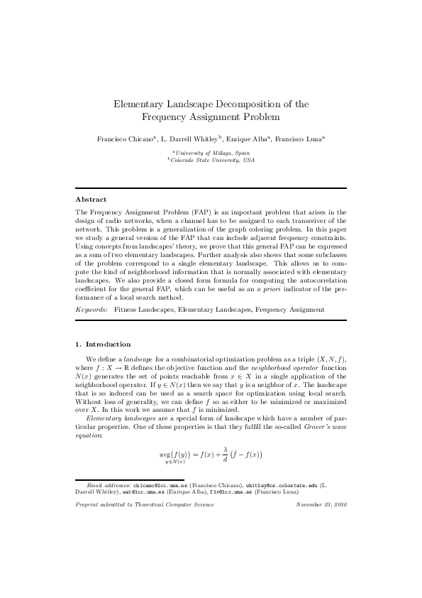 (PDF) Elementary landscape decomposition of the frequency assignment problem