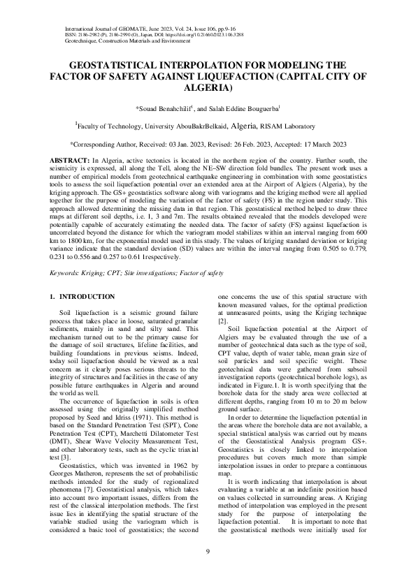 (PDF) Geostatistical Interpolation for Modeling the Factor of Safety Against Liquefaction ...