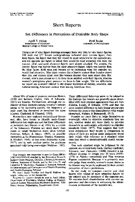 (PDF) Sex differences in perceptions of desirable body shape