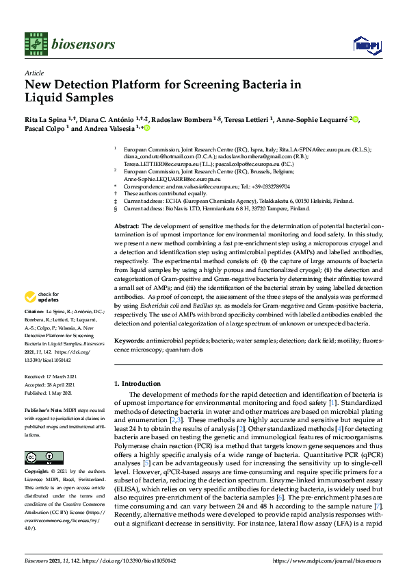 (PDF) Bacterial Detection in Liquid Samples Using AMPs