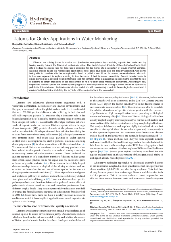 (PDF) Diatoms for Omics Applications in Water Monitoring