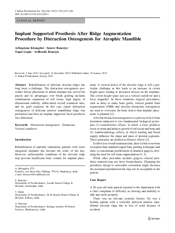 (PDF) Implant Supported Prosthesis After Ridge Augmentation Procedure ...