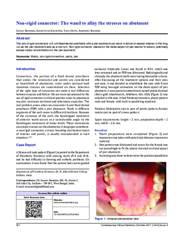 (PDF) Non-rigid connector: The wand to allay the stresses on abutment
