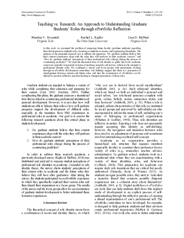 (PDF) Teaching vs. Research: An Approach to Understanding Graduate Students' Roles through ...