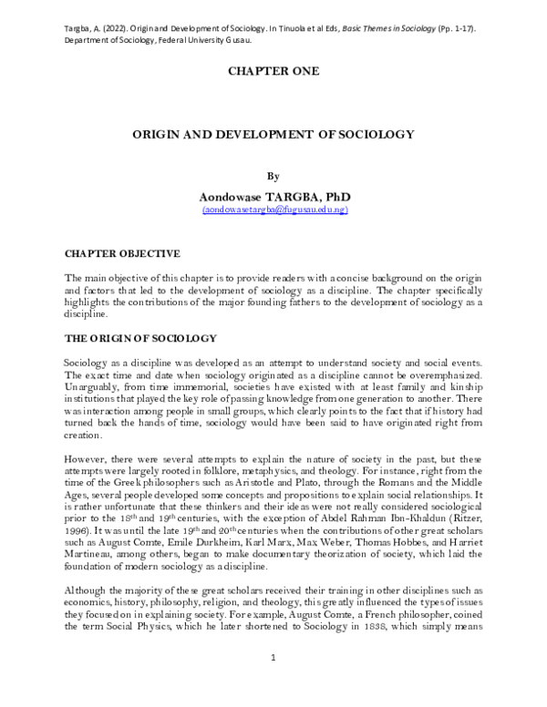 (PDF) ORIGIN AND DEVELOPMENT OF SOCIOLOGY