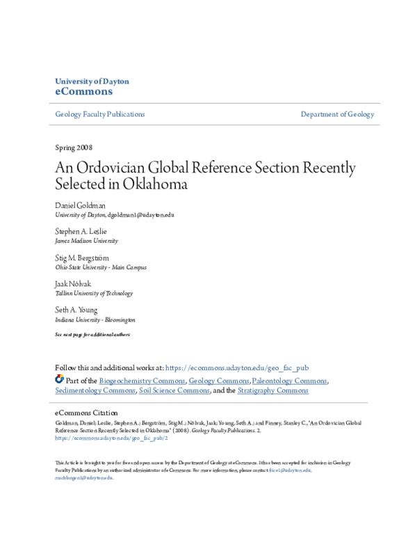 (PDF) An Ordovician Global Reference Section Recently Selected in Oklahoma