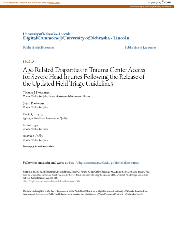 (PDF) Age‐related Disparities in Trauma Center Access for Severe Head ...