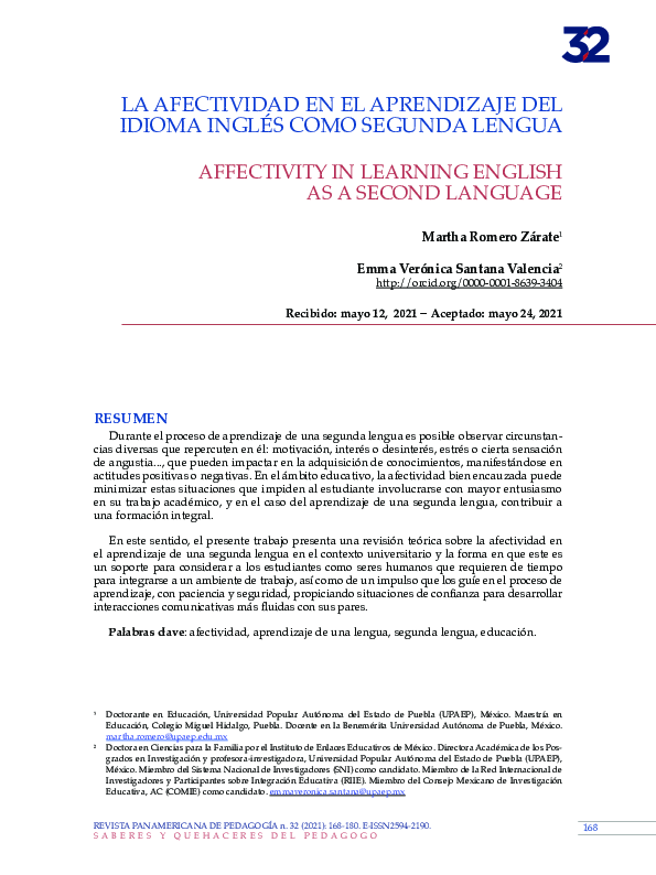 (PDF) La Afectividad en El Aprendizaje Del Idioma Inglés Como Segunda Lengua