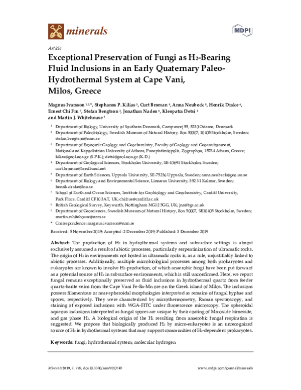 (PDF) Exceptional Preservation of Fungi as H2-Bearing Fluid Inclusions ...