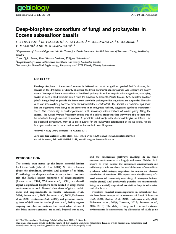 (PDF) Deep‐biosphere consortium of fungi and prokaryotes in Eocene ...
