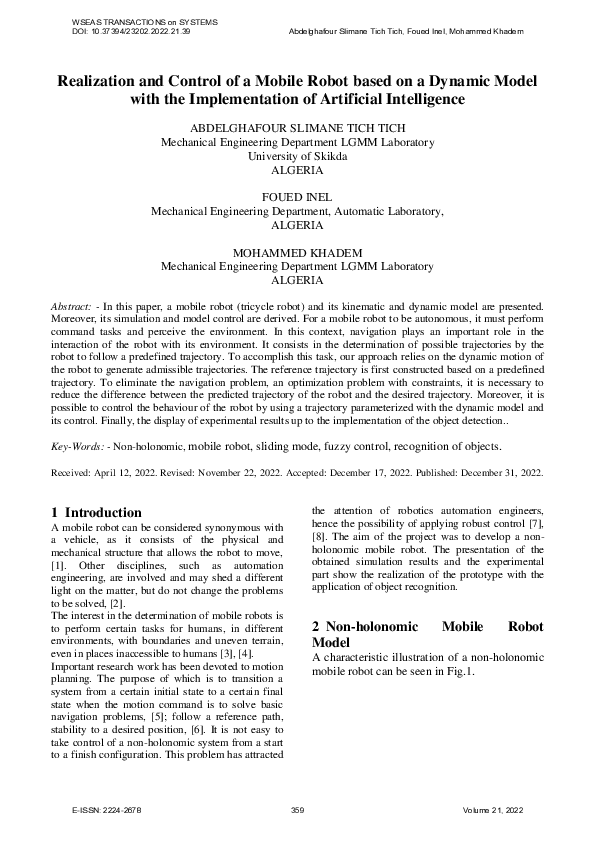 (PDF) Realization and Control of a Mobile Robot based on a Dynamic Model with the Implementation ...