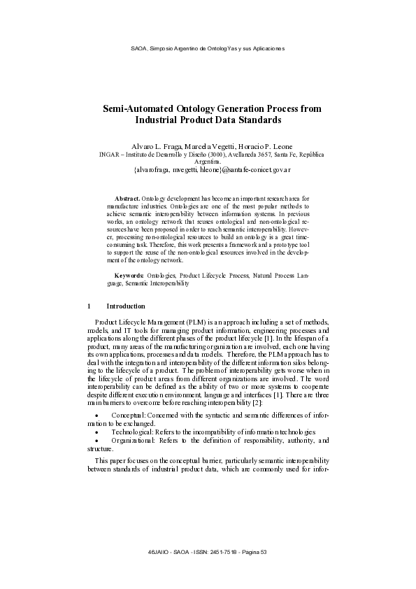 (PDF) Semi-Automated Ontology Generation Process from Industrial Product Data Standards