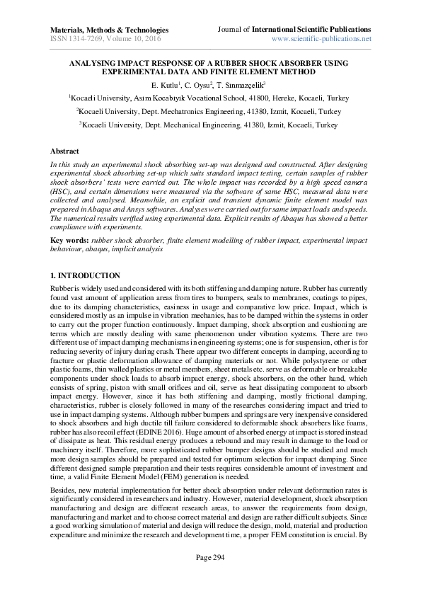 (PDF) Analysing Impact Response of a Rubber Shock Absorber Using Experimental Data and Finite ...