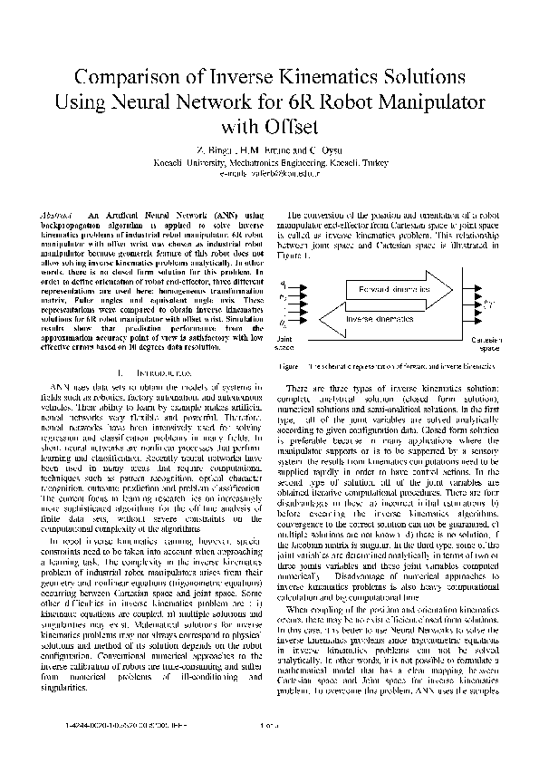(PDF) Comparison of Inverse Kinematics Solutions Using Neural Network ...