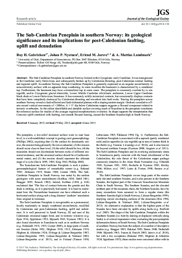 (PDF) The Sub-Cambrian Peneplain in southern Norway: its geological ...