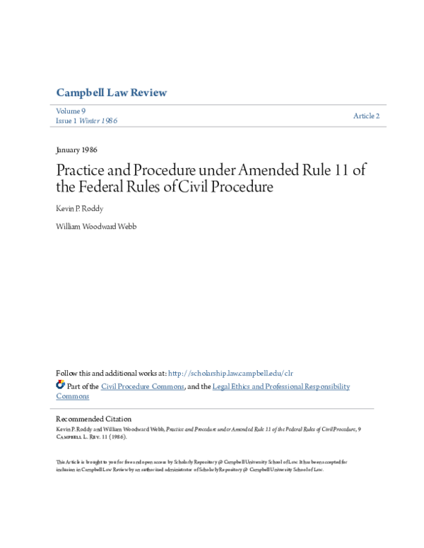 (PDF) Practice and Procedure under Amended Rule 11 of the Federal Rules ...