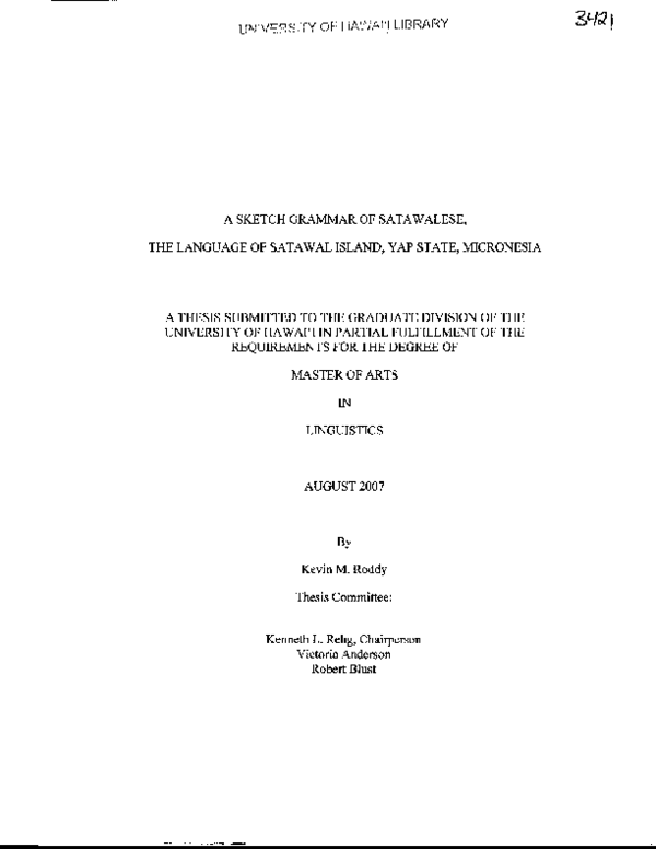 (PDF) Sketch grammar of Satawalese : the language of Satawal Island ...