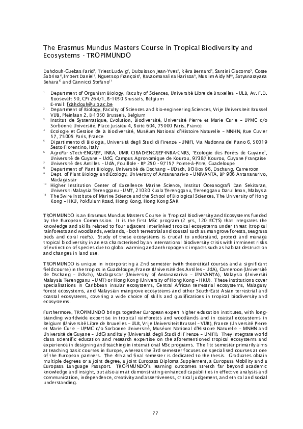 (PDF) The Erasmus Mundus Masters Course in Tropical Biodiversity and ...