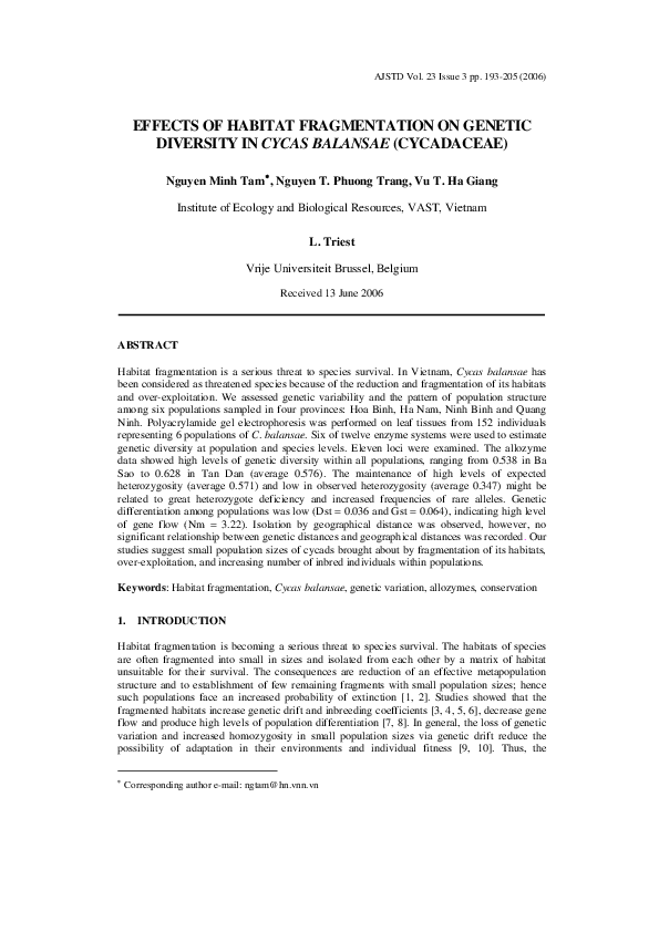 (PDF) Effects of Habitat Fragmentation on Genetic Diversity in Cycas ...