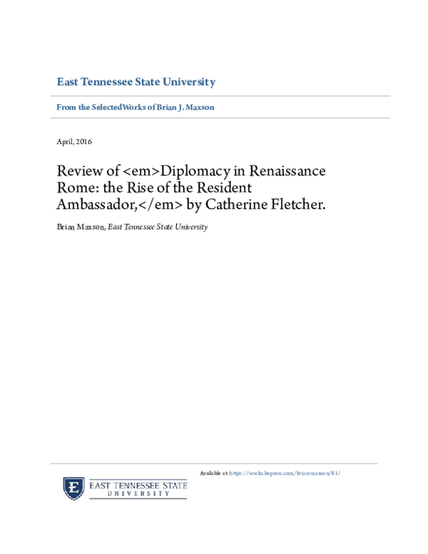 (PDF) Diplomacy in Renaissance Rome