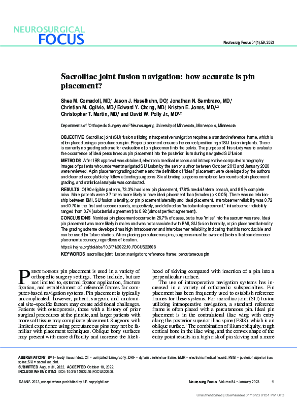 (PDF) Sacroiliac joint fusion navigation: how accurate is pin placement?