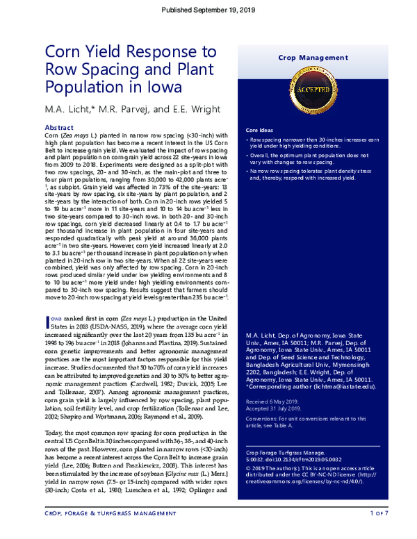 (PDF) Corn Yield Response to Row Spacing and Plant Population in Iowa ...