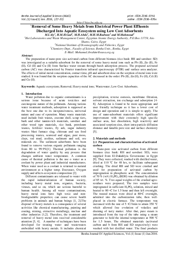 (PDF) Removal of Some Heavy Metals from Electrical Power Plant ...