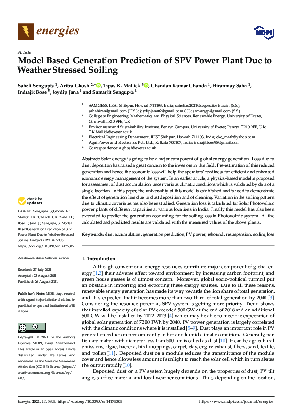 (PDF) Model Based Generation Prediction of SPV Power Plant Due to ...