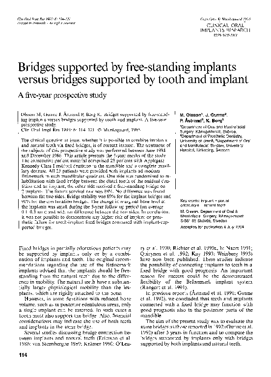 (PDF) Bridges supported by free‐standing implants versus bridges ...