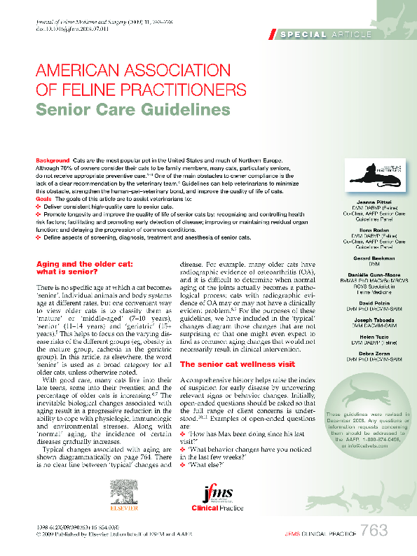 (PDF) Guidelines for Senior Cat Care by the AAFP
